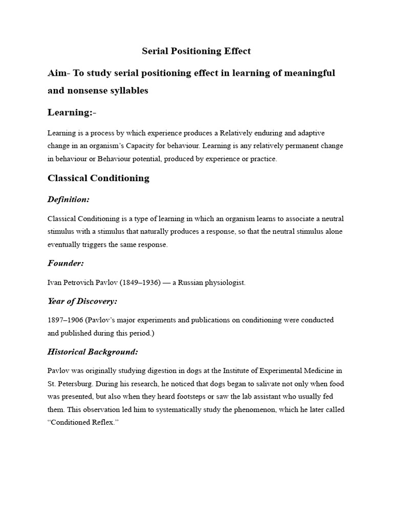 Serial Positioning Effect Aim-To Study Serial Positioning Effect in ...