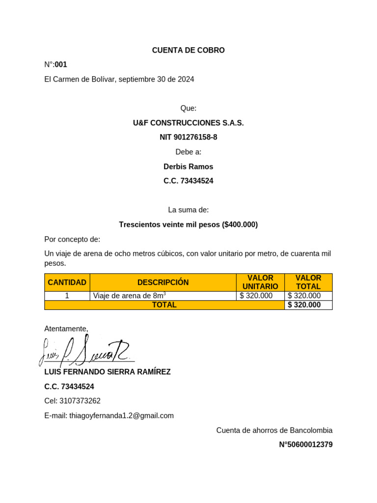 Formato Cuenta de Cobro | PDF