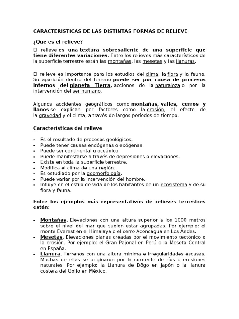 Caracteristicas de Las Distintas Formas de Relieve | PDF | Valle | Montañas