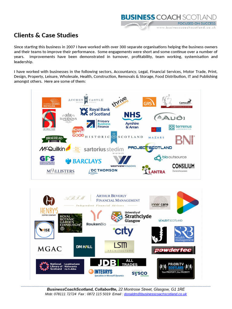 Business Coach Scotland Clients & Case Studies 2025-6 | PDF | Economies ...