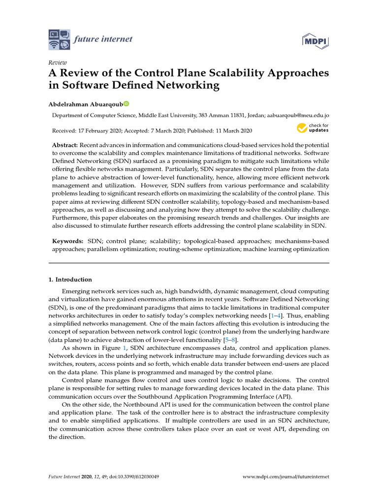 A Review of the Control Plane Scalability Approaches in SDN | PDF | Computer Network | Scalability