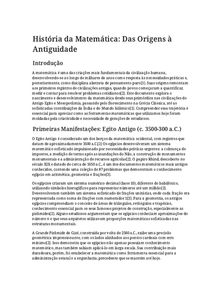 História da Matemática: Origens e Evolução | PDF | Matemática | Antigo ...