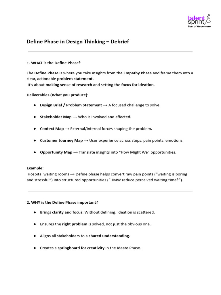 Define Phase in Design Thinking Handout | PDF | Design Thinking | Cognition