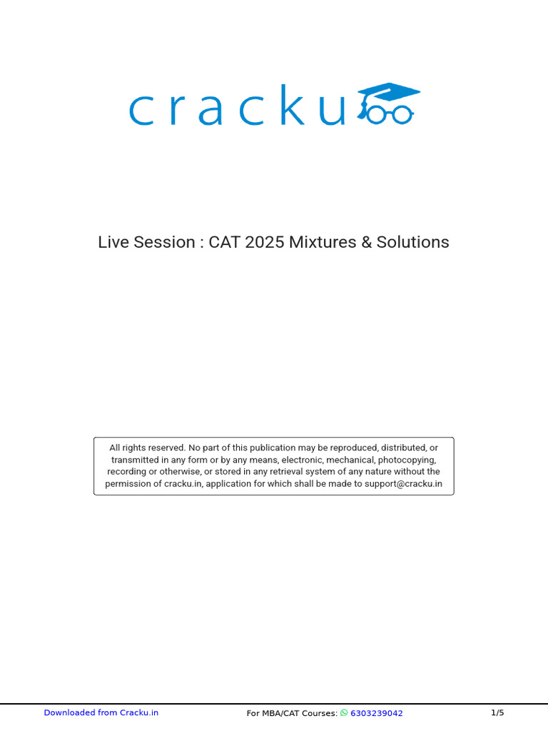 CAT 2025 Mixtures & Solutions | PDF | Ratio | Milk