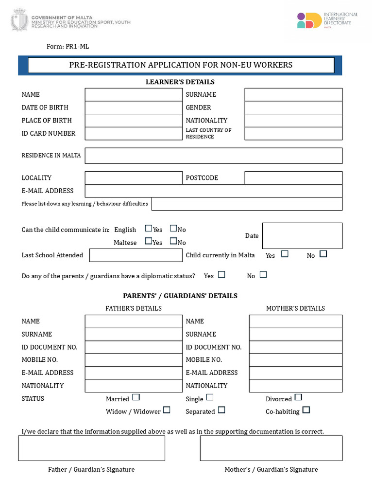 ILD Pre Registration Form 1 | PDF | Identity Document | Justice