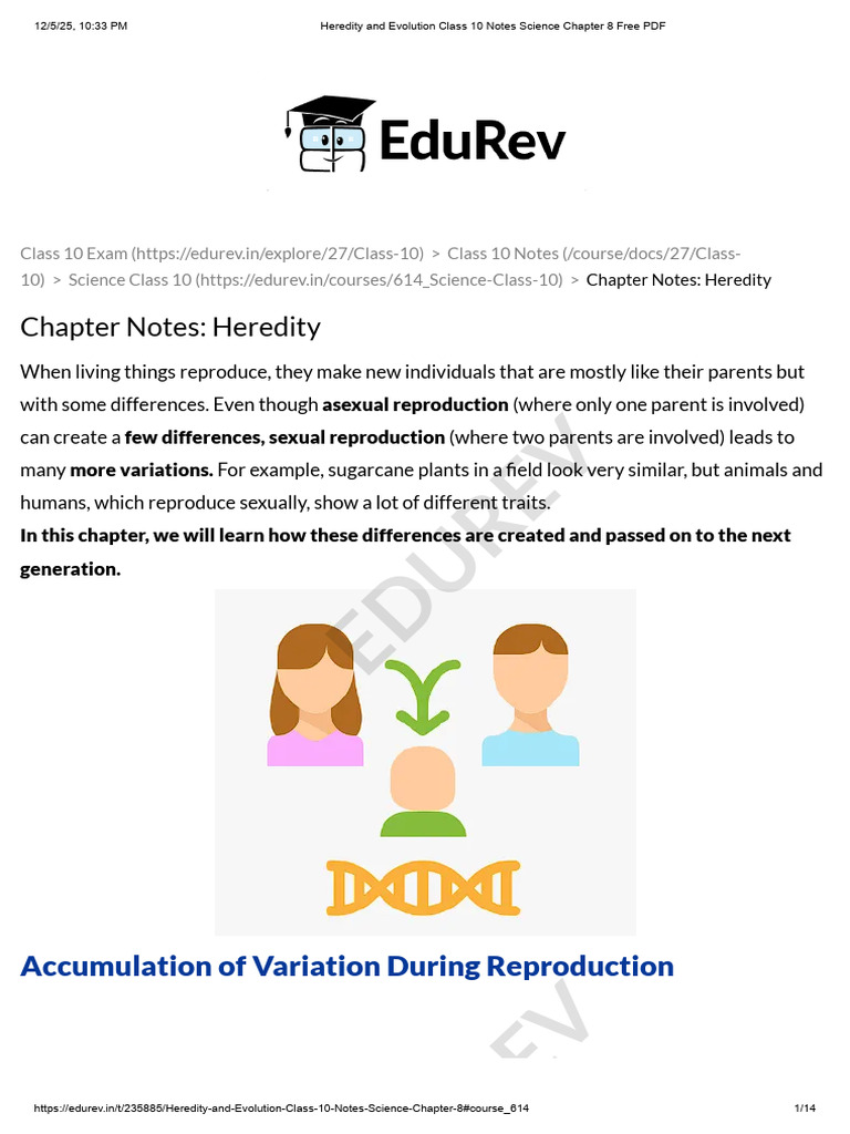 Heredity and Evolution Class 10 Notes Science Chapter 8 Free PDF | PDF ...