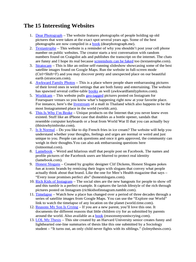 The 15 Interesting Websites | PDF
