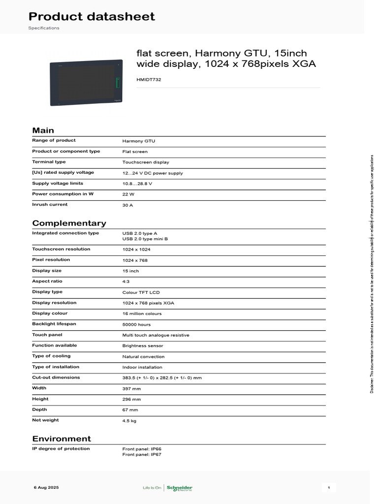 Schneider Electric Harmony-GTU HMIDT732 | PDF | Touchscreen | Electricity