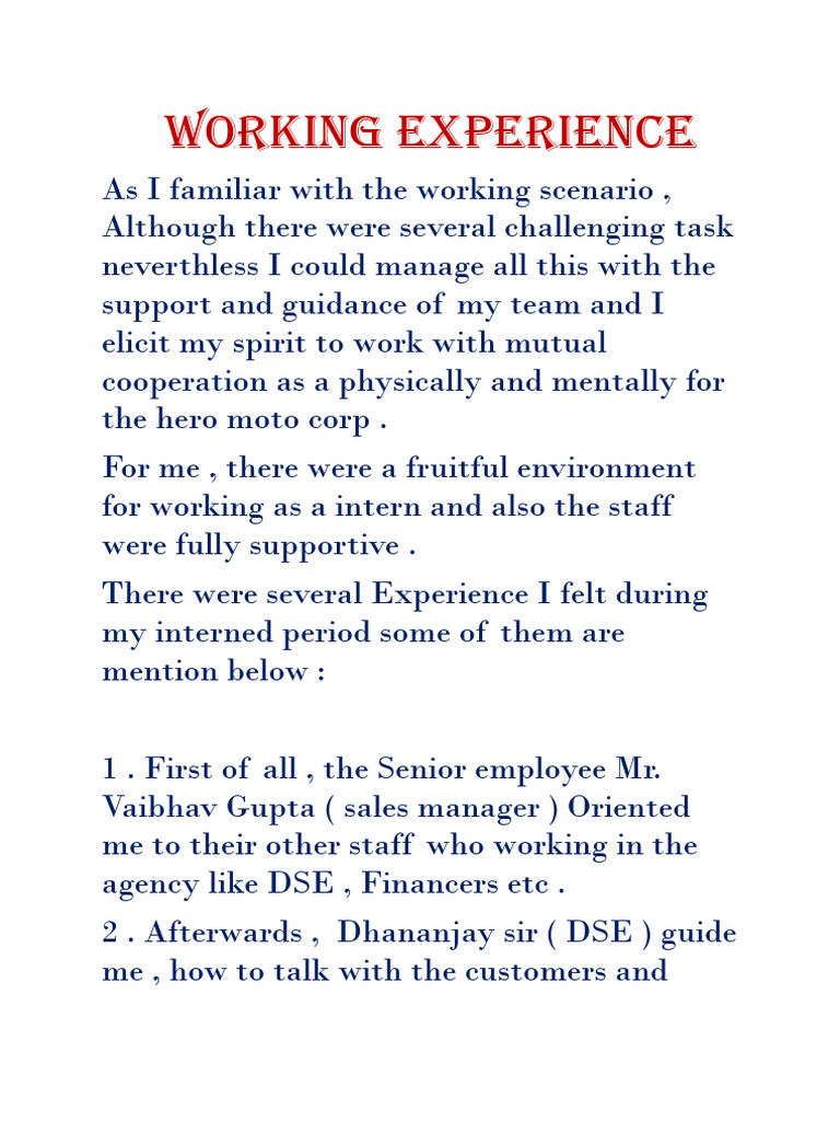 Working Experience | PDF