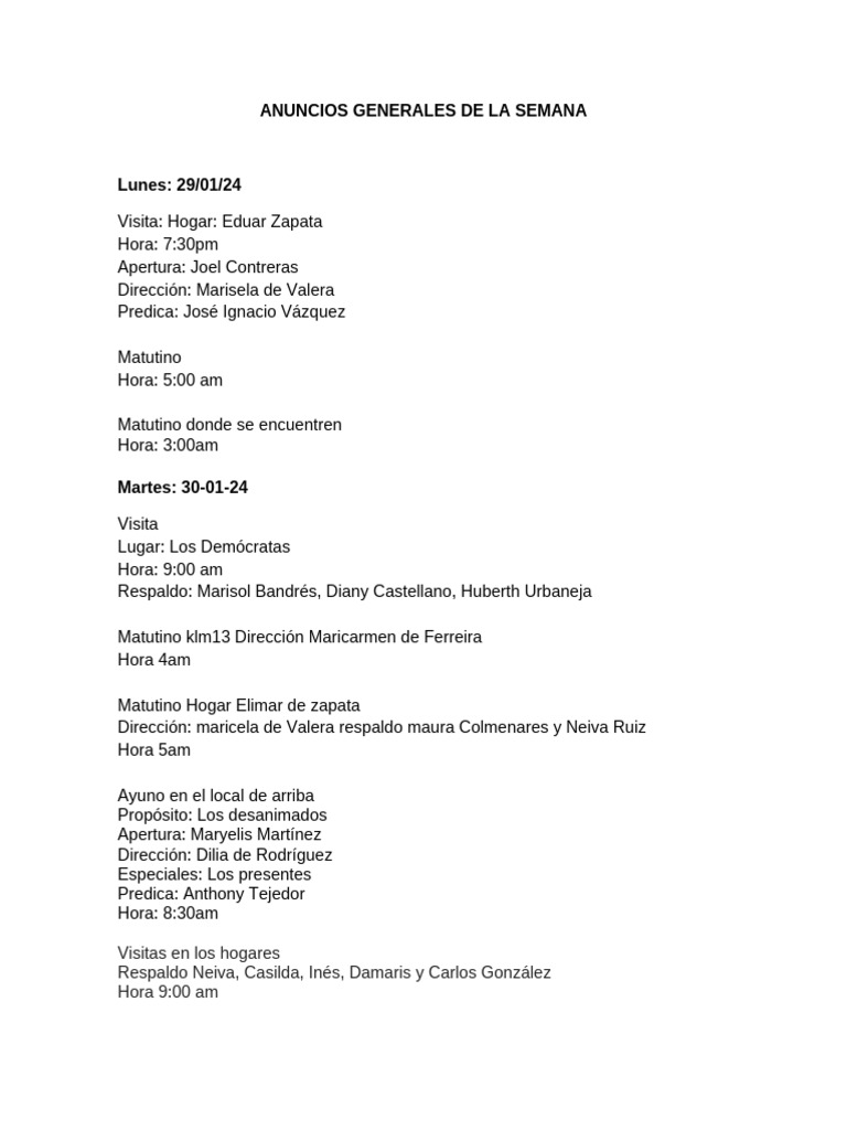 Anuncios Generales de La Semana de Hoy | PDF | Familias ...