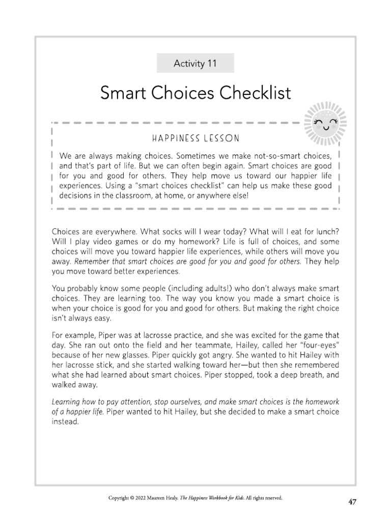 Smart Choices Happiness Workbook For Kids | PDF