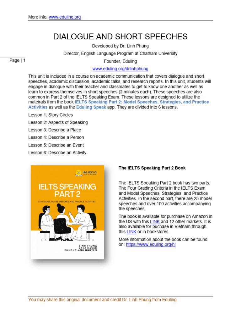 Dialogue and Short Speeches Guide | PDF | Speech | Language Education