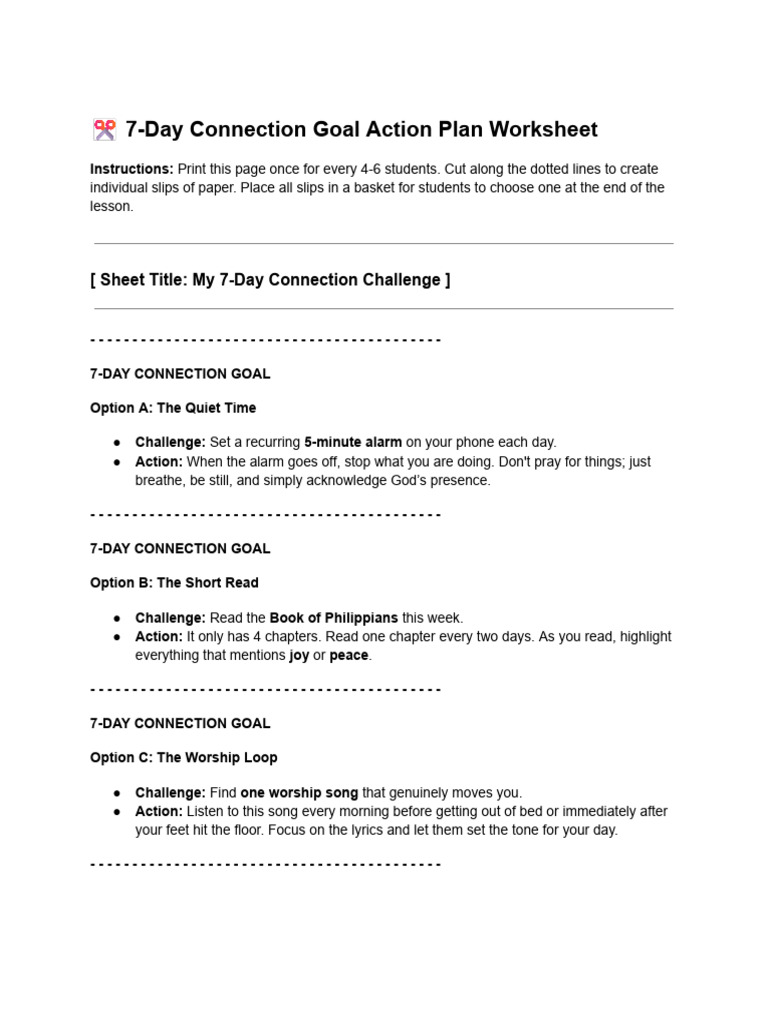 7-Day Connection Goal Action Plan Worksheet | PDF | Religious Belief ...