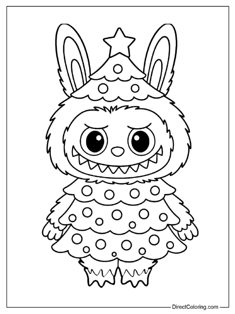 Labubu Christmas Tree Coloring Page | PDF