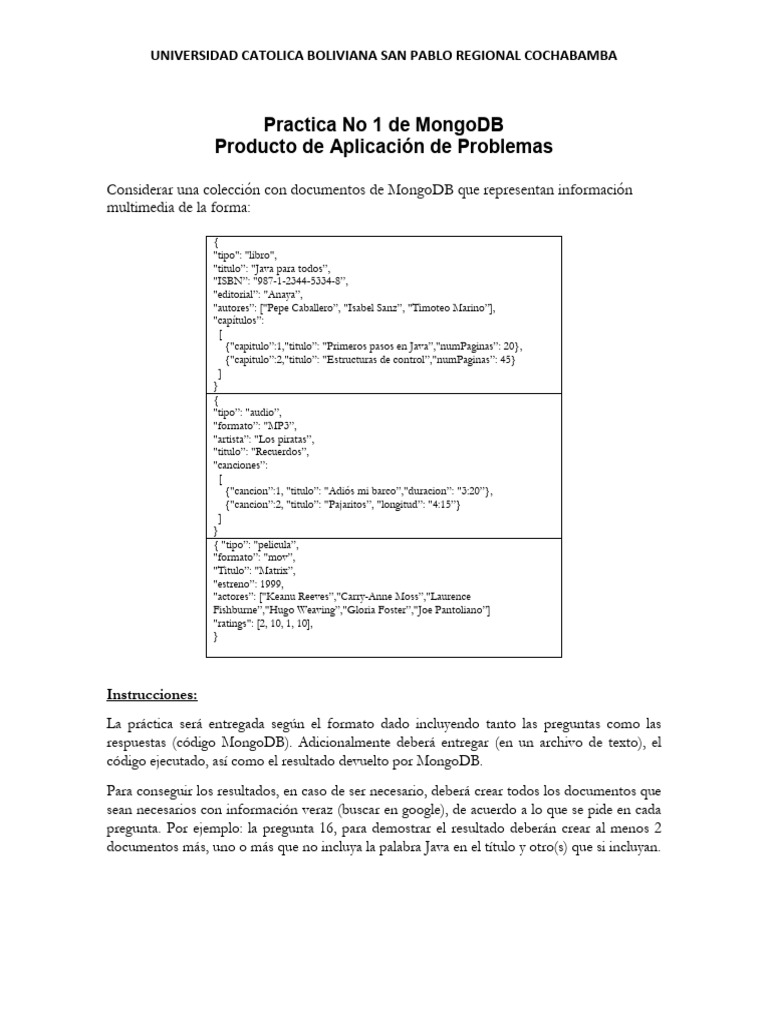 Practica No 1 de MongoDB | PDF