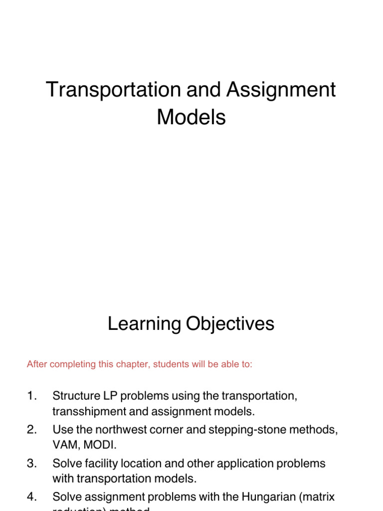 Transportation And Assignment Models Pdf