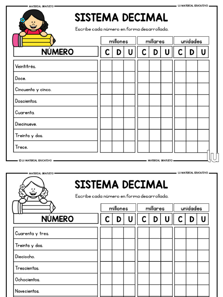 Lu Material Educativo - Gratuito Sistema Decimal | PDF