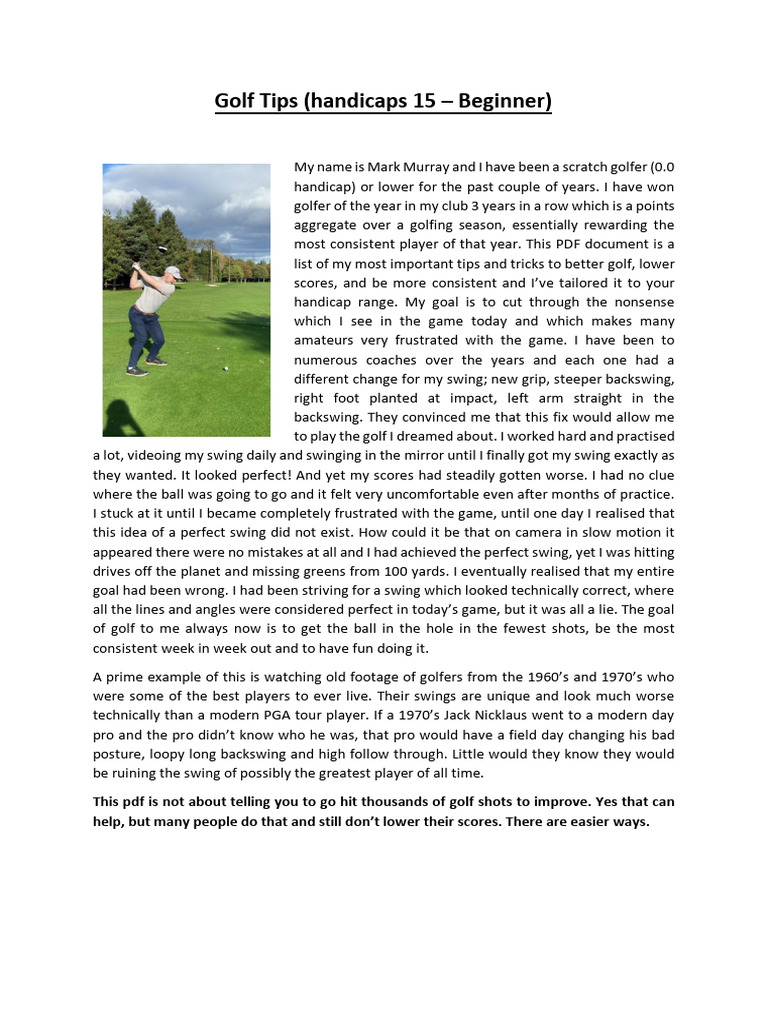 Golf Tips PDF (Handicap 15 - Beginner) | PDF | Golf Course | Par (Score)