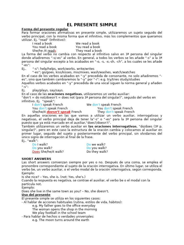 Guía del Presente Simple en Inglés | PDF | Tipología Lingüística ...