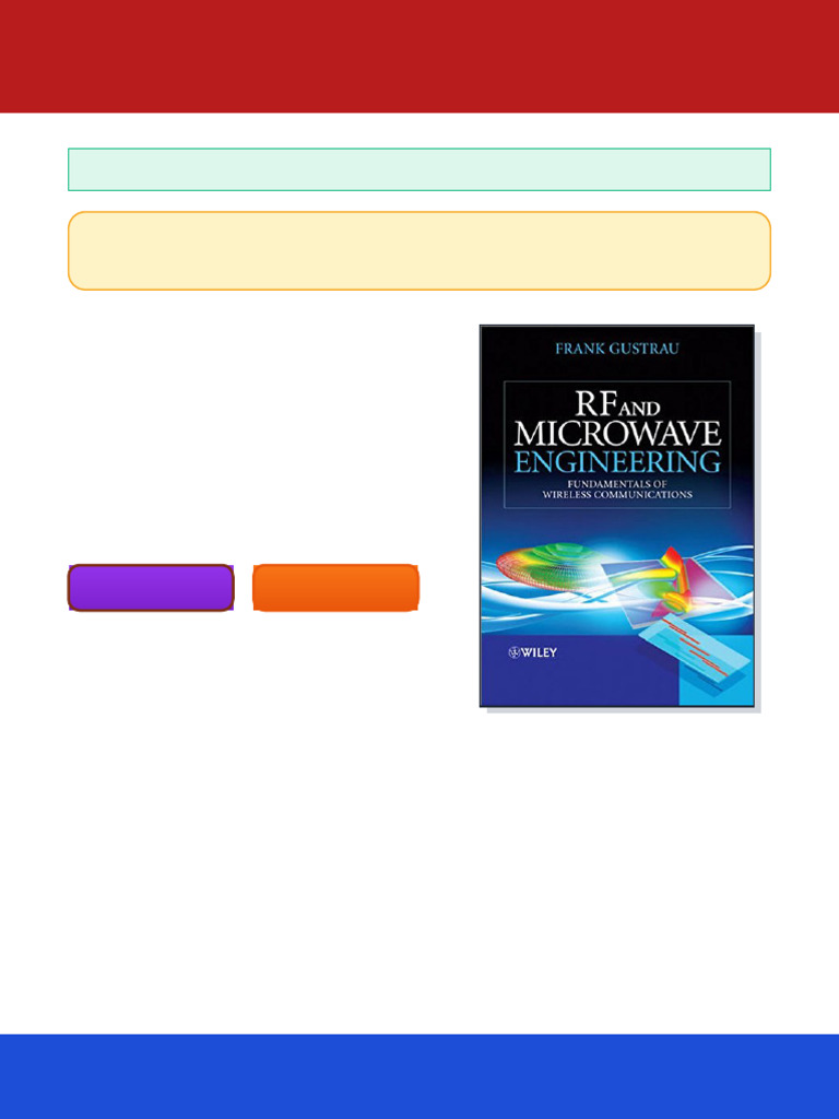 RF and Microwave Engineering Fundamentals of Wireless Communications 1st Edition Frank Gustrau ...