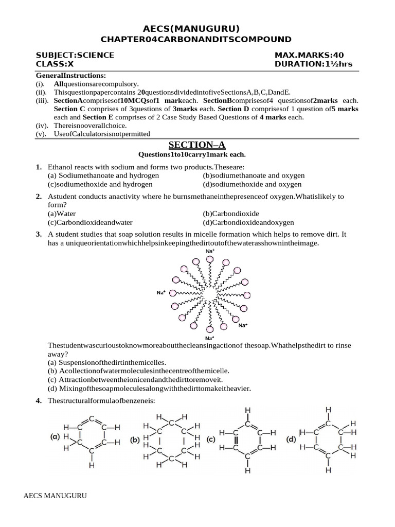 Science Class X Chapter 04 Carbon and Its Compound Practice Paper 11 ...
