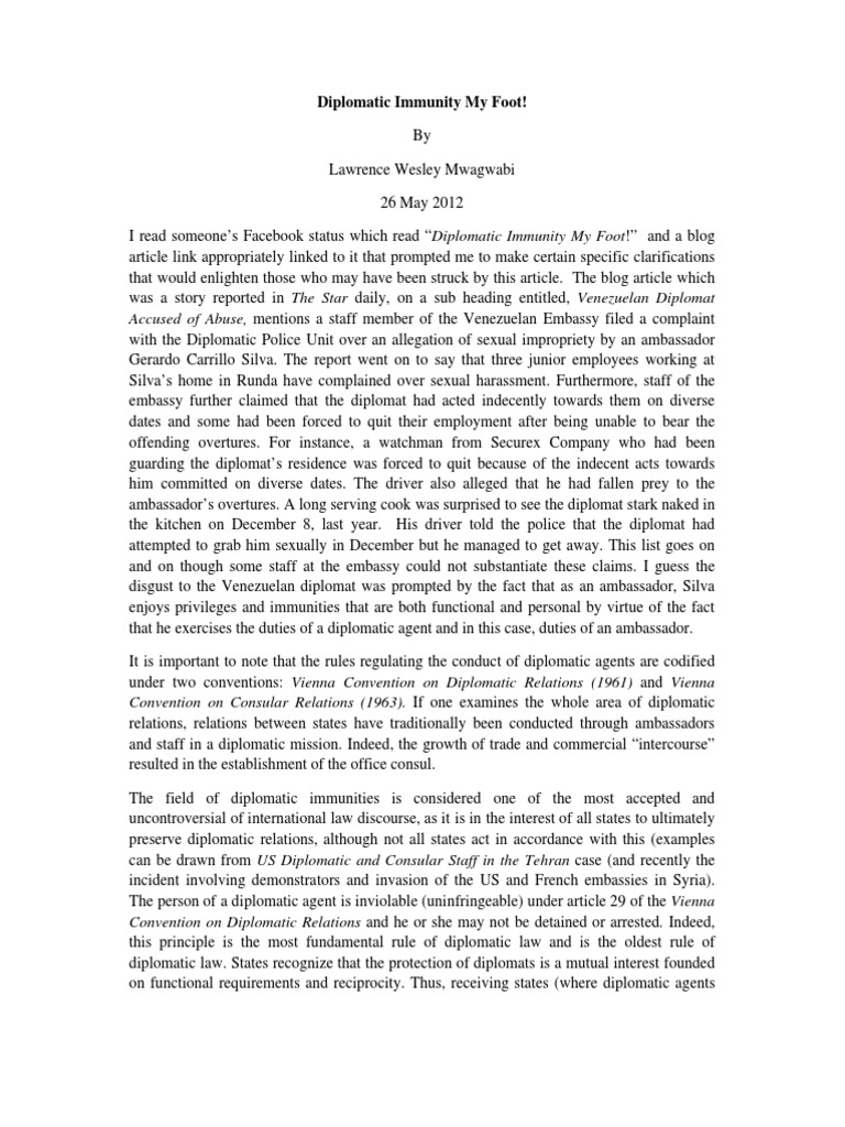 Diplomatic Immunity and Misconduct Issues | PDF | Diplomacy ...