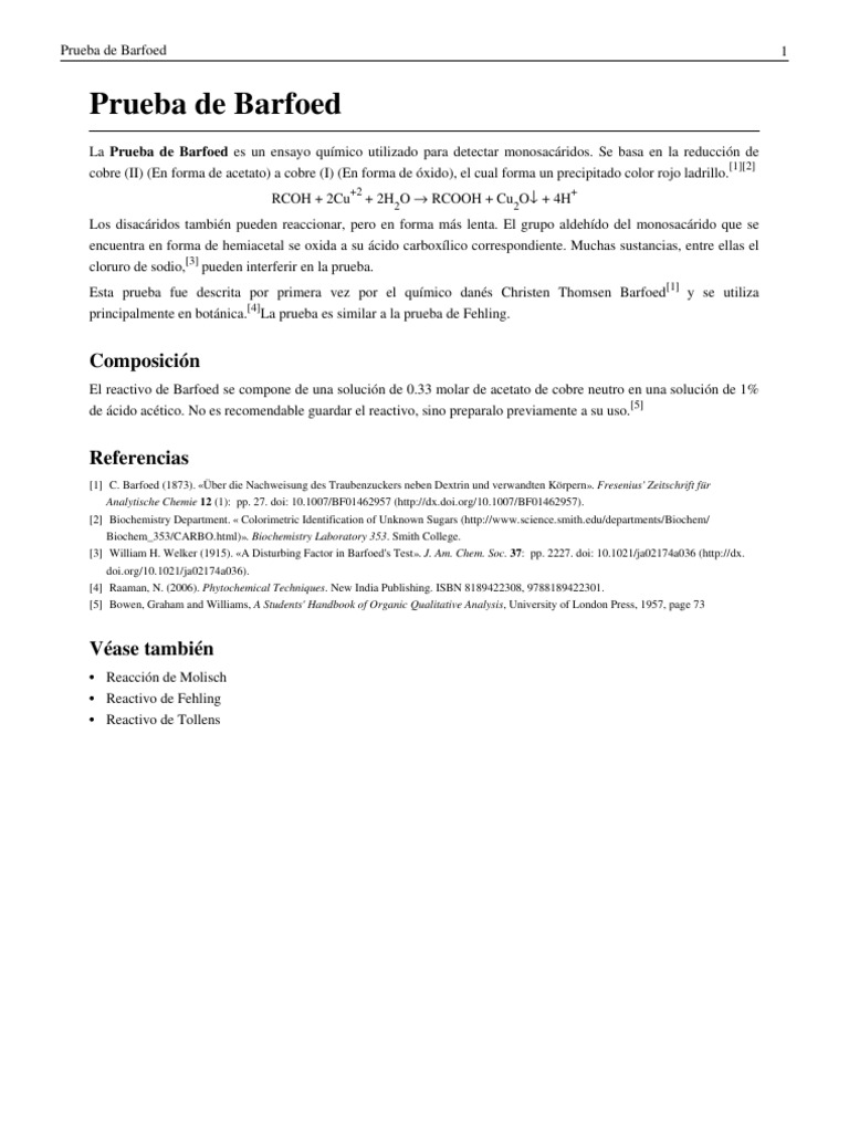 Prueba de Barfoed | PDF | Química analítica | Compuestos químicos