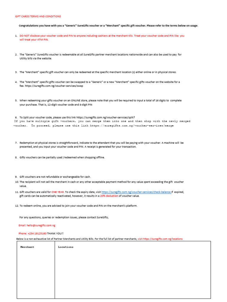 Gift Card Terms and Conditions Guide | PDF | Gift Card | Voucher