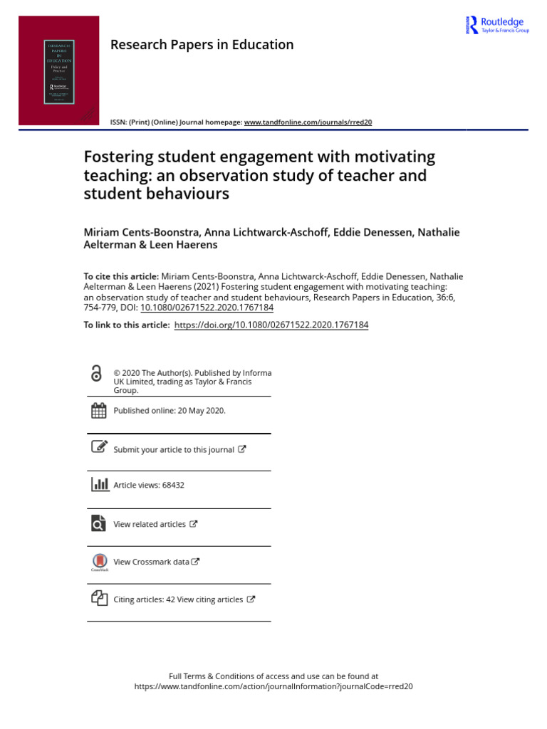 Fostering Student Engagement With Motivating Teaching An Observation ...