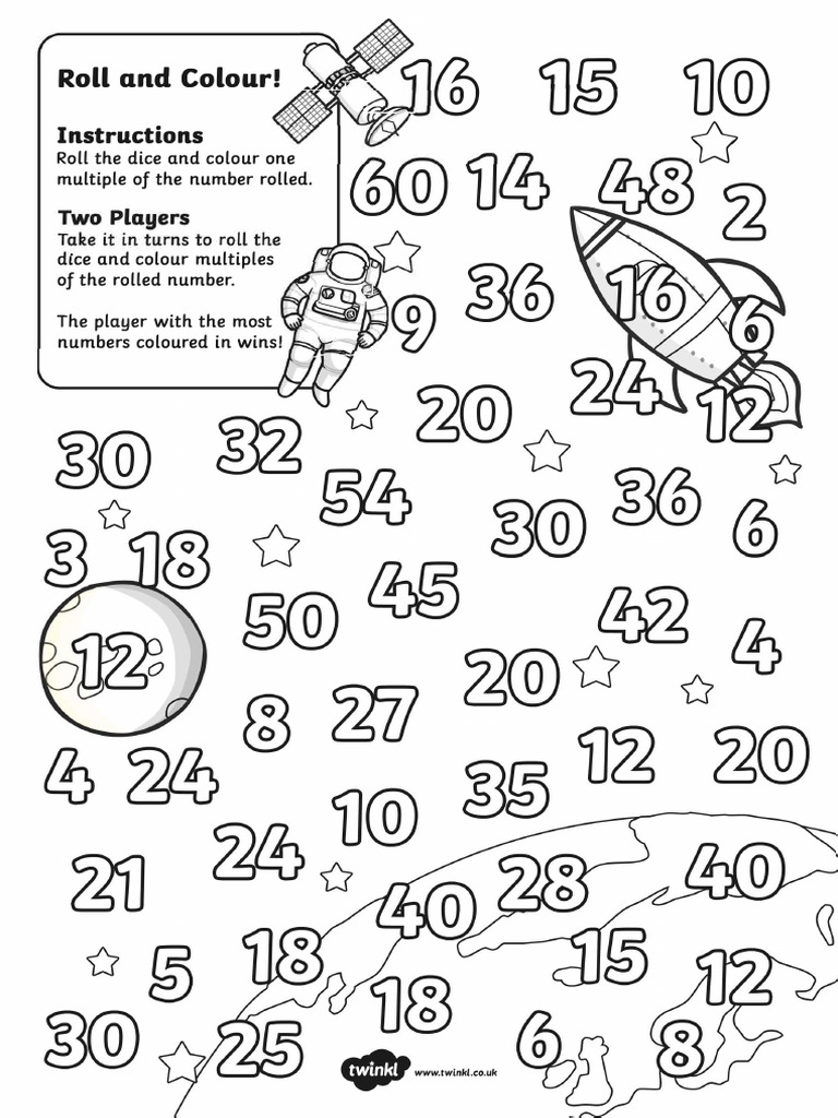 Space Themed Multiplication Roll and Colour One Dice | PDF
