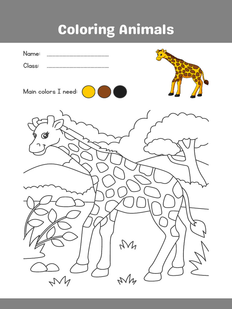 Gray and White Fun Art Activity Coloring Animals Worksheet | PDF