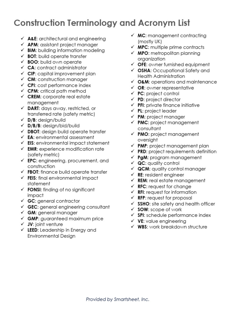 Construction Acronyms and Terms Guide | PDF