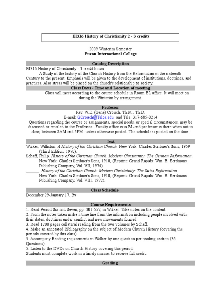 BI316 Church History 2 | PDF | Bible | Test (Assessment)