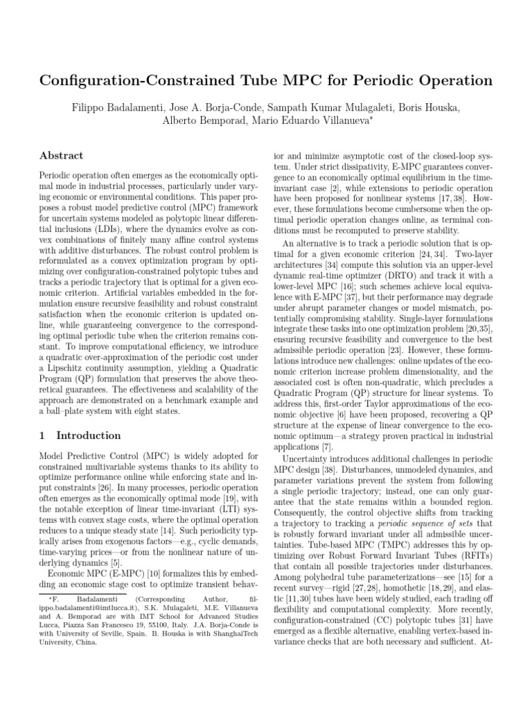 Configuration-Constrained Tube MPC For Periodic Operation | PDF ...