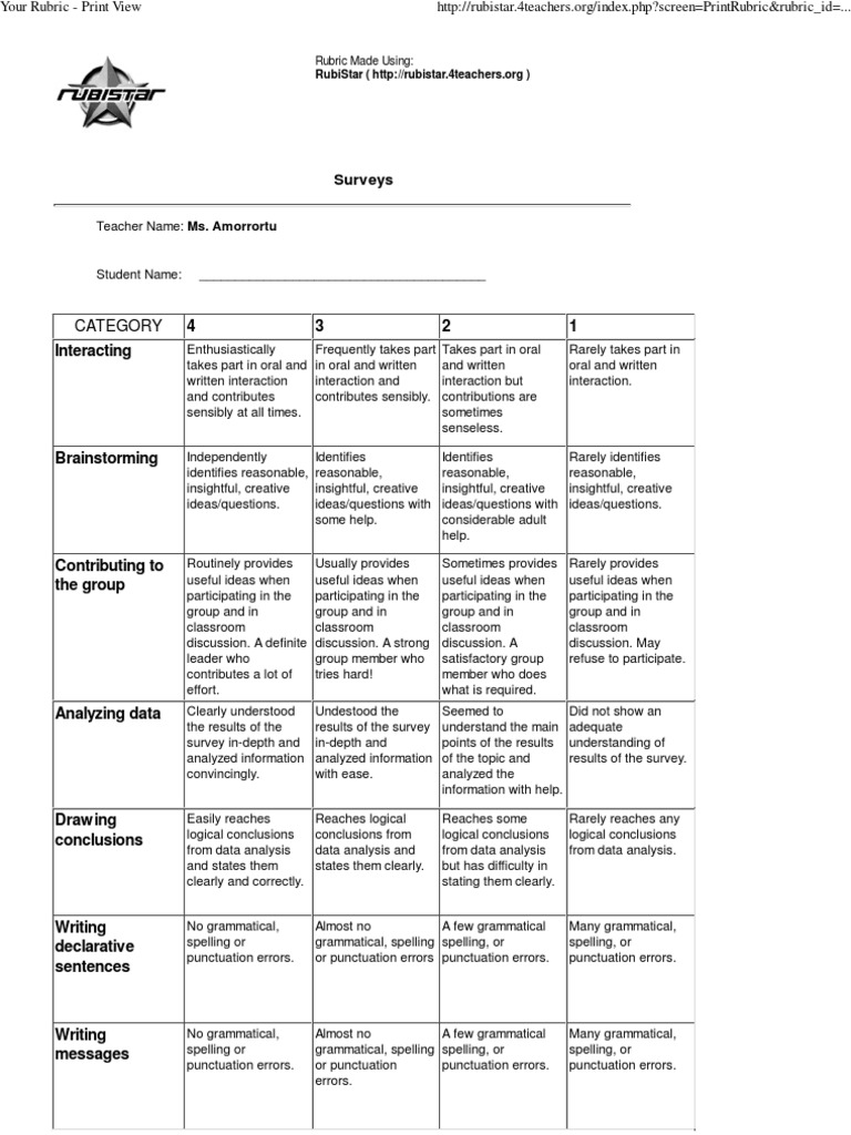 Surveys Rubric | PDF | Data Analysis | Punctuation