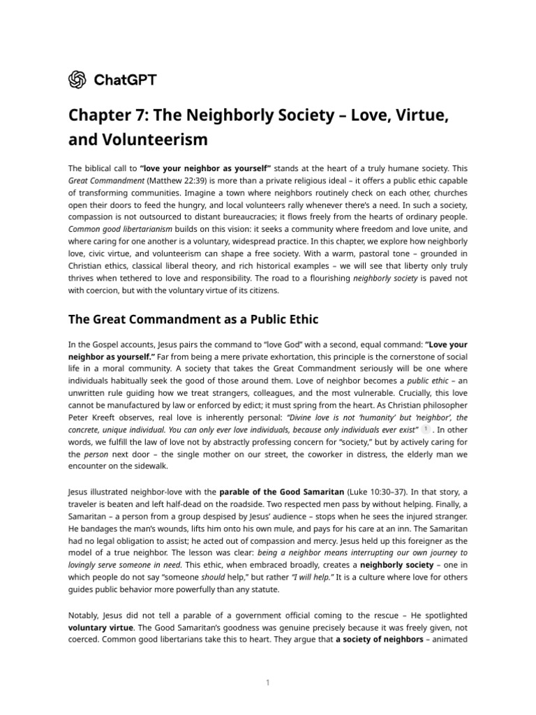 Chapter 7 - The Neighborly Society - Love, Virtue, and Volunteerism ...