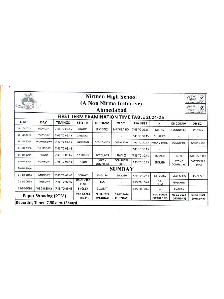 First Term Timetable 24-25 | PDF