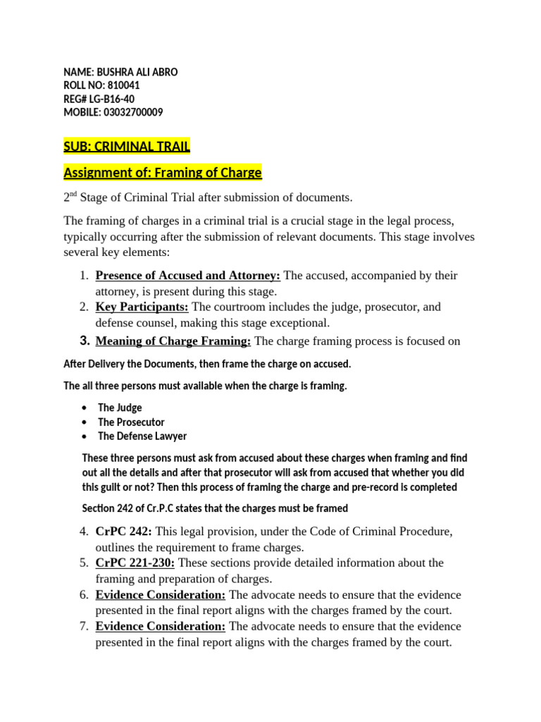 Framing of Charge - Assignment | PDF | Prosecutor | Plea