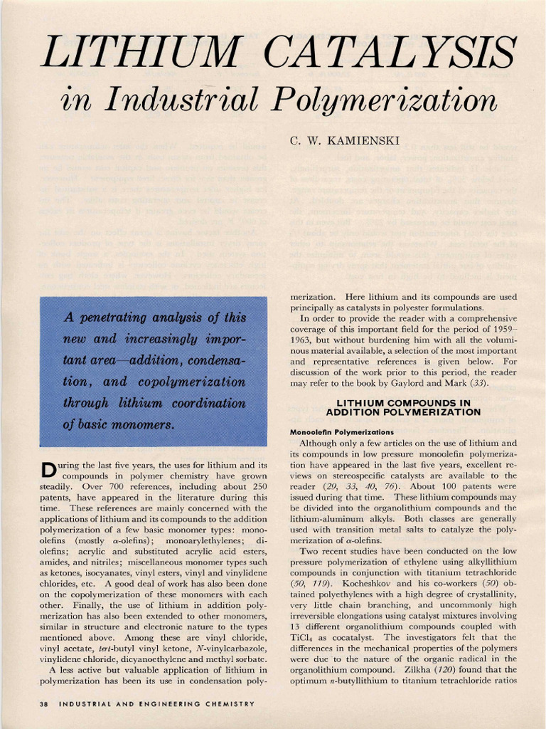 Alkyl Lithium Polymerization | PDF | Polymerization | Polymers
