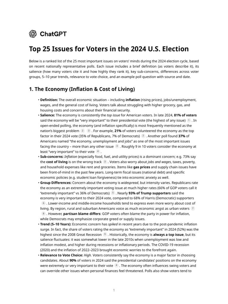 Key Voter Issues for 2024 Election | PDF | Cost Of Living | American ...