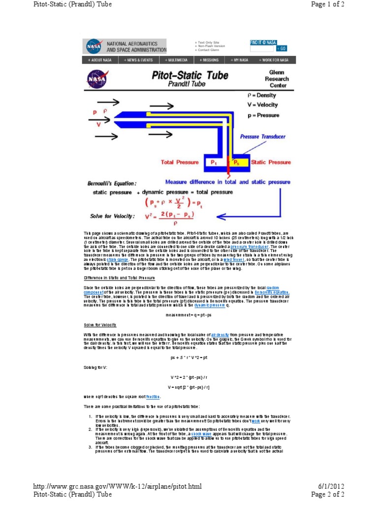 Pitot Static Tube | PDF | Pressure | Continuum Mechanics