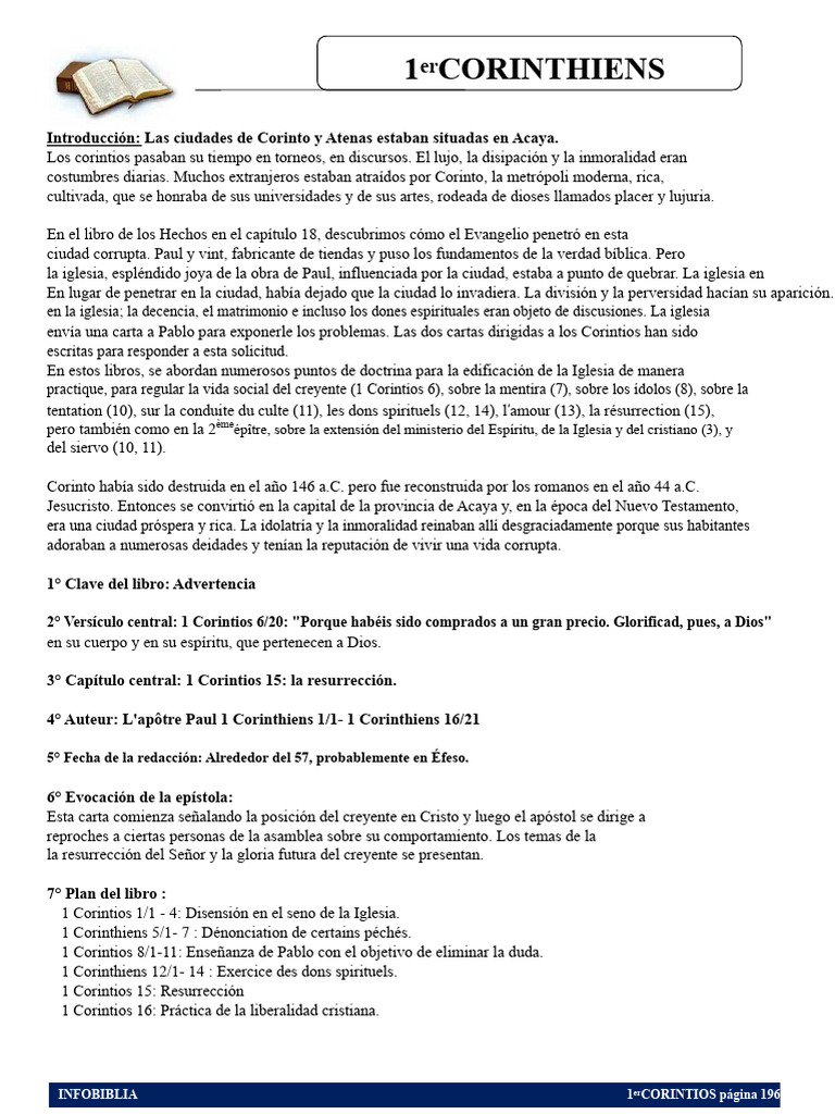 1 CORINTIOS Resumen | PDF | Primera epístola a los corintios | Pablo el ...