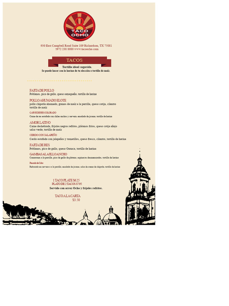 Menú de Taco Ocho | PDF | Taco | Alimentos