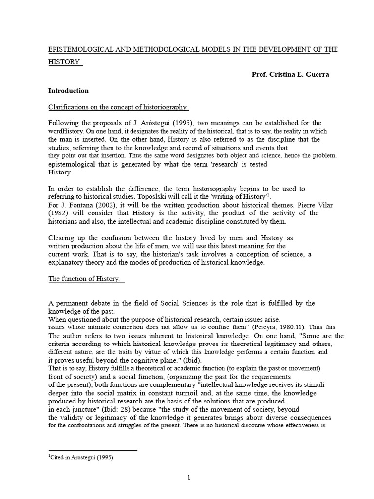 Epistemological and Methodological Models in The Development of History ...