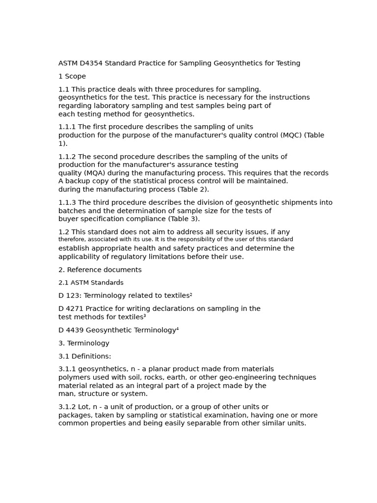 ASTM D4354 Geosynthetics Sampling Guide | PDF | Sampling (Statistics ...