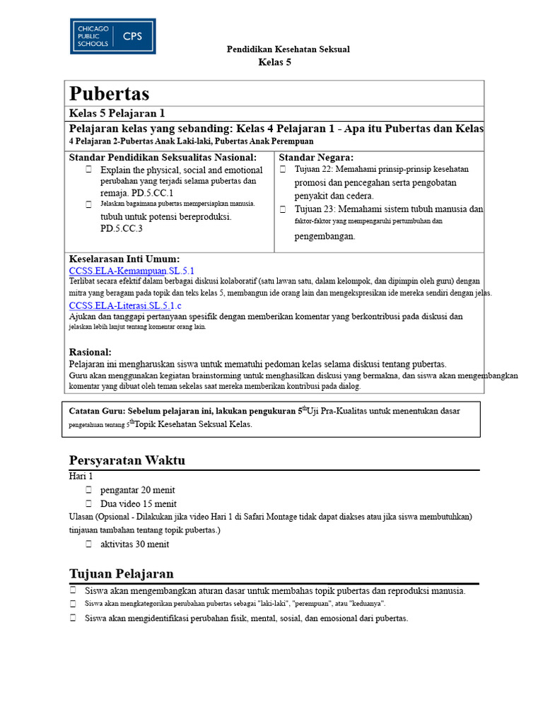 Pelajaran 1 - Rencana Pelajaran Pubertas | PDF
