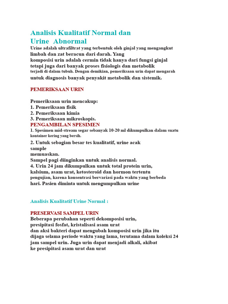 Analisis Kualitatif Urine Normal dan Abnormal | PDF