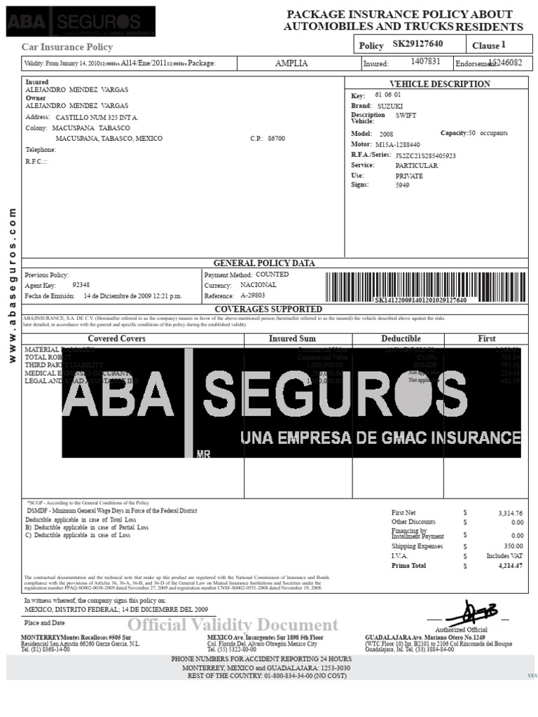 Comprehensive Car Insurance Policy Details | PDF | Insurance ...