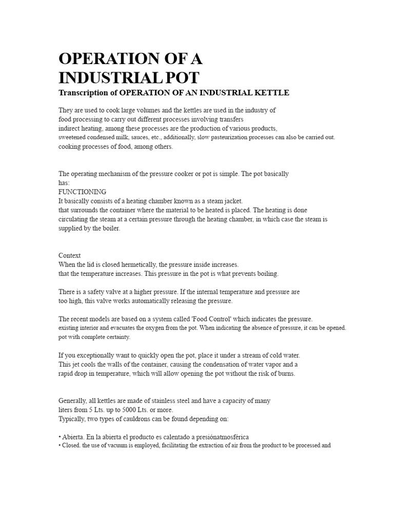 Operation of An Industrial Pressure Cooker | PDF | Temperature | Water