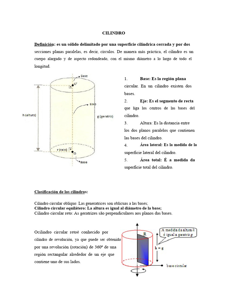 Definición y Fórmulas del Cilindro | PDF | Objetos geométricos | Formas ...